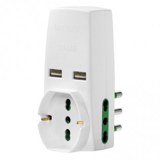 Triple adapter Vimar with 2 USB plugs and sockets 16A 1 schuko 0P00333.B