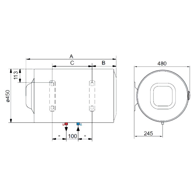 Ariston PRO1 Electric Water Heater R 80 H/3 EU 80 litres Horizontal 3201920
