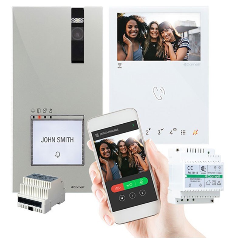 Kit vidéophone avec un seul écran Comelit VIP IP Wi-Fi mini et quadra ...