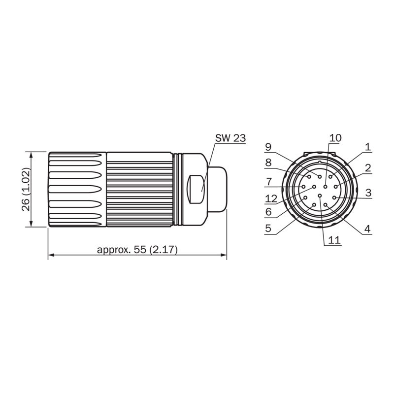 Sick female connector for encoder M23 12 Pins Straight 6027538