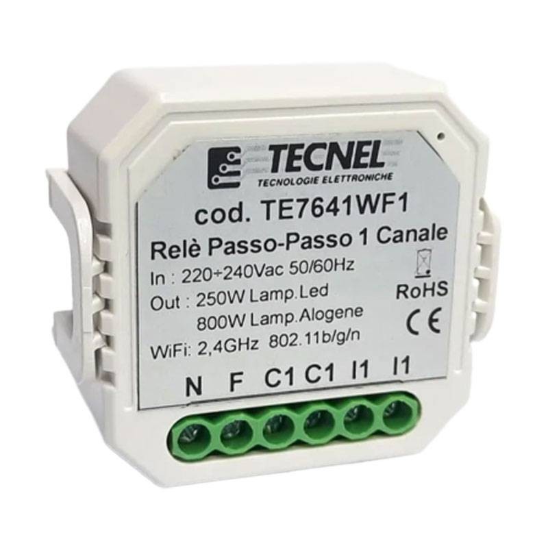 Relais pas à pas Tecnel Push et WiFi 1 canal 10A 230V TE7641WF