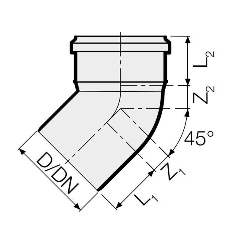 Valsir PP Bogen Polypropylen 45-Grad D90mm VS0599045
