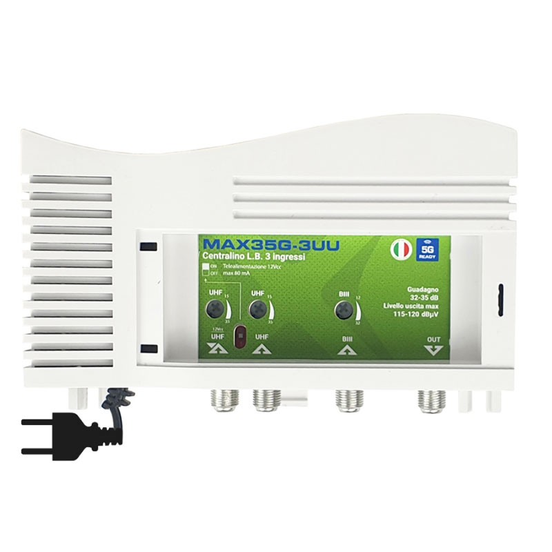 FTE switchboard with 3 inputs BIII+DAB/UHF/UHF 5G 35DB MAX35G-3UU