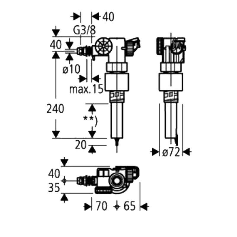 Grohe toilet fill valve for flush-mounted cisterns 43537000