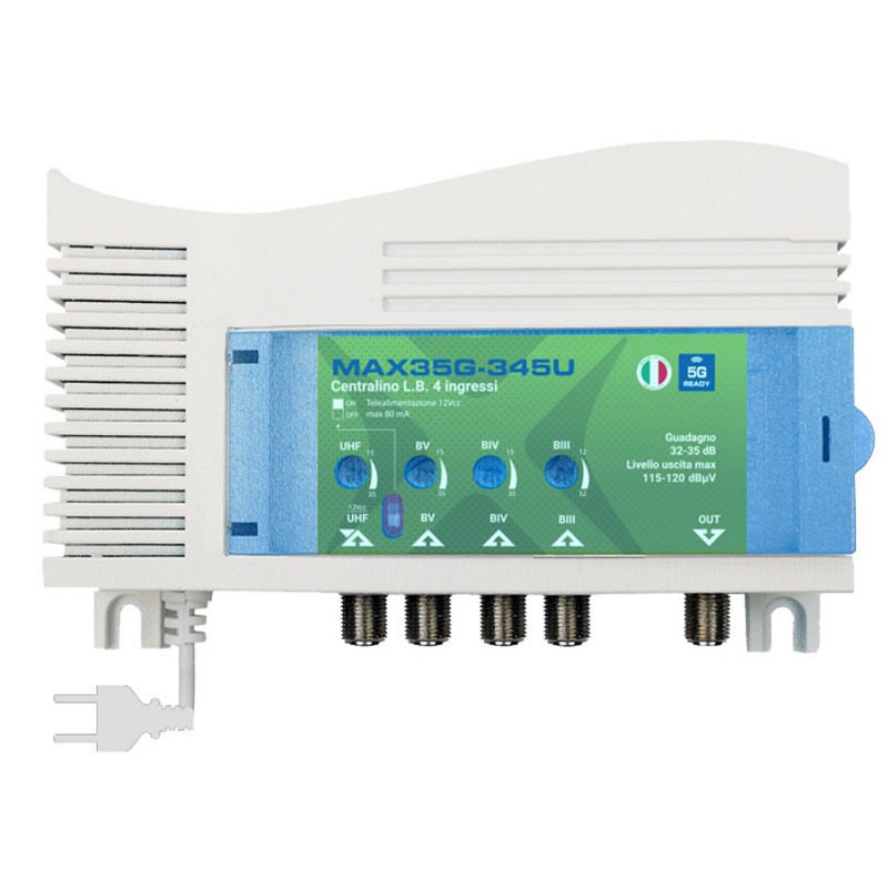 FTE self-powered switchboard 4 inputs BIII+DAB/IV/V/UHF 32/35db MAX35G-345U