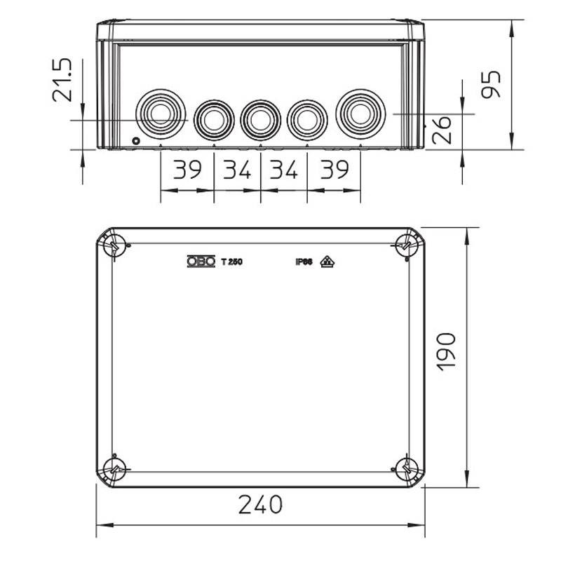 Caja de derivación Obo T250 de exterior IP66 240x190x95 mm gris 2007109