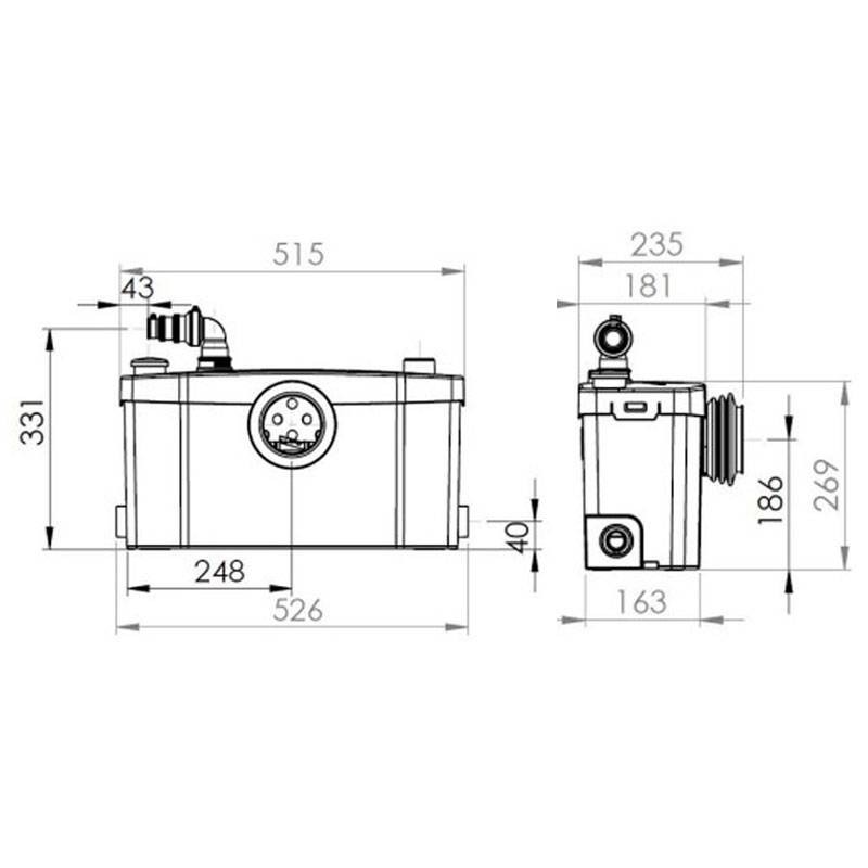 Déchiqueteur Wc Sanitrit Saniplus UP pour salle de bains complète SSSUP