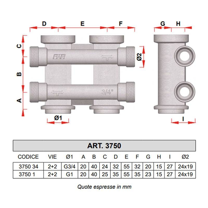 Far 3750 3/4" chrome-plated sectional coplanar manifold 3750 34