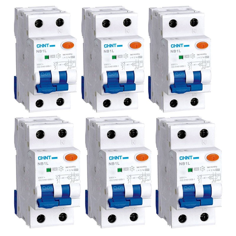 Chint Residual Current Operated Circuit Breaker 6 pcs NB1L1 25A 1P+N 4 ...