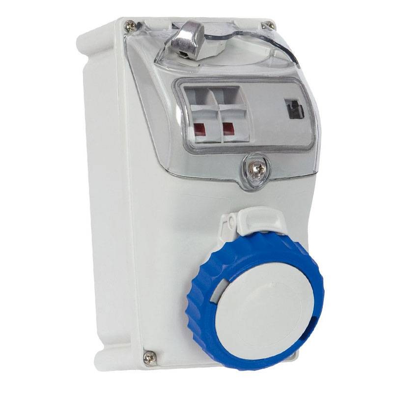 Fanton industrial socket fuse holder 2P+E 16A 230V IP67 blue 73350