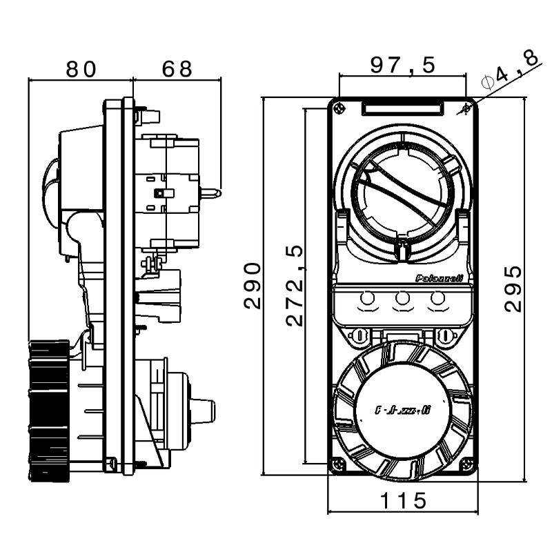Palazzoli 3P+N+E 63A 400V IP65 toma fija con enclavamiento 481346