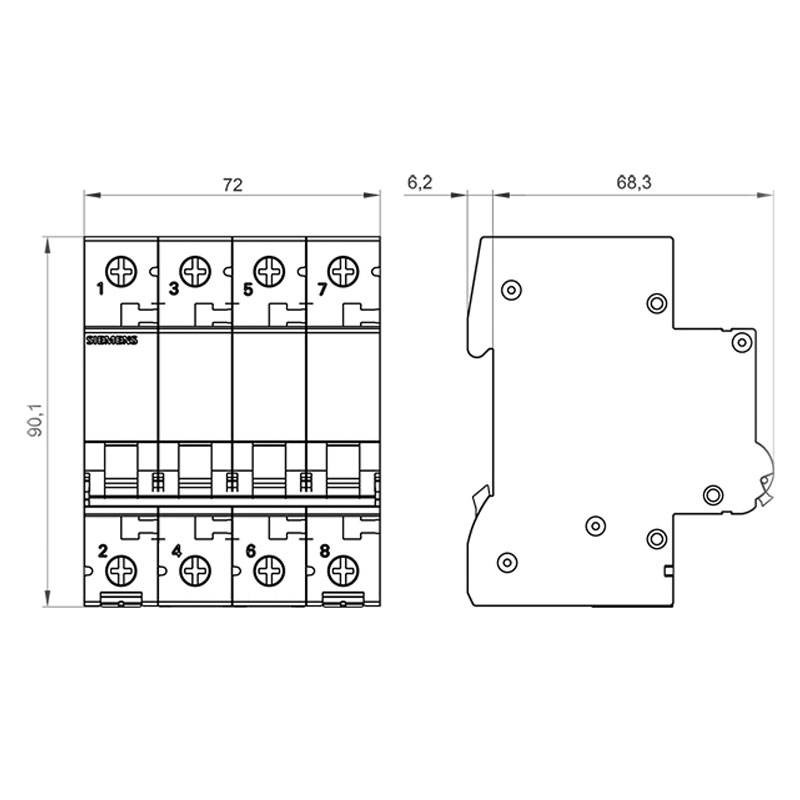 Circuit breaker Siemens 4P 32A 6 ka Type C 4 Modules