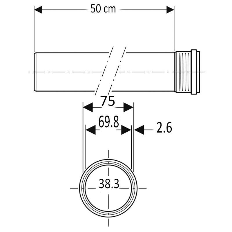 Geberit PP Rohr mit Muffe D 75 mm L 50 cm 390.302.14.1