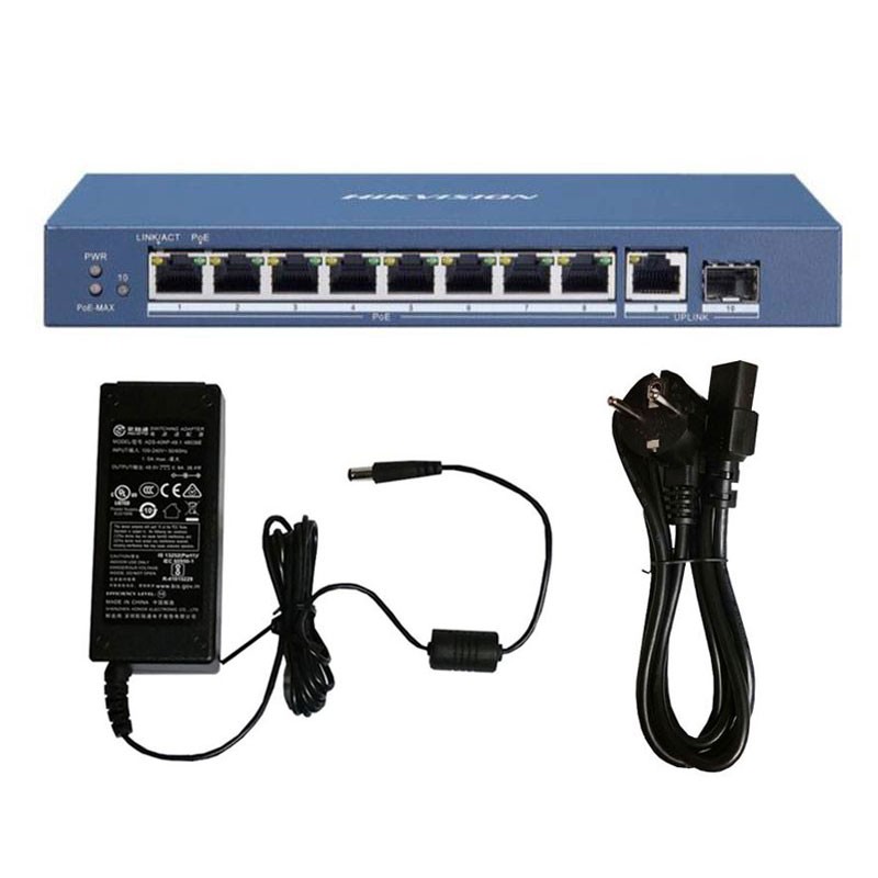 Switch POE Gigabit Hikvision DS-3E0510P-E 8 puertos con uplink RJ45 y SFP