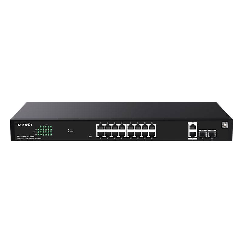Switch PoE Cloud Gestionado Tenda 18GE + 2SFP 250W 40 Gbps
